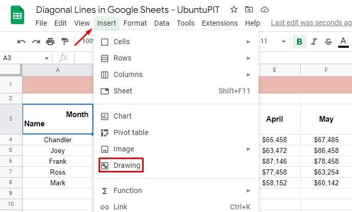How To Insert And Use Diagonal Lines In Google Sheets